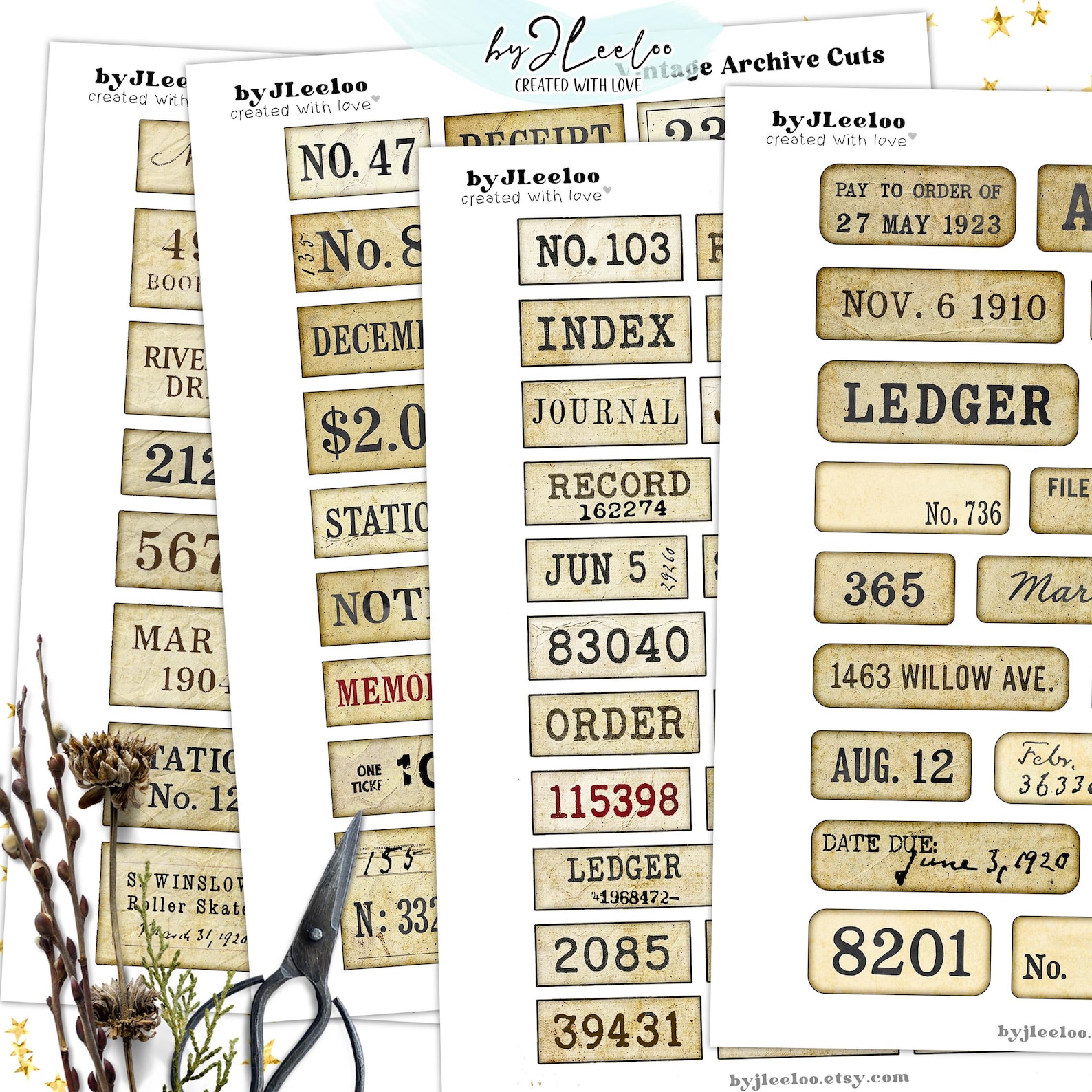 VINTAGE ARCHIVE CUTS Text Label Printable Word | Old Ledger Vintage ...