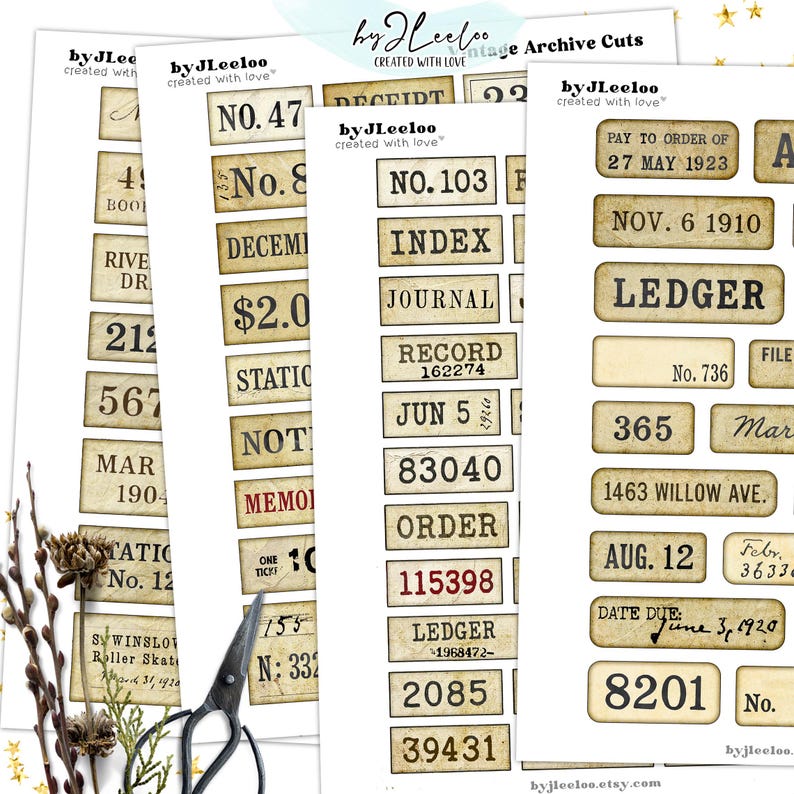 VINTAGE ARCHIVE CUTS Text Label Printable Word | Old Ledger Vintage ...