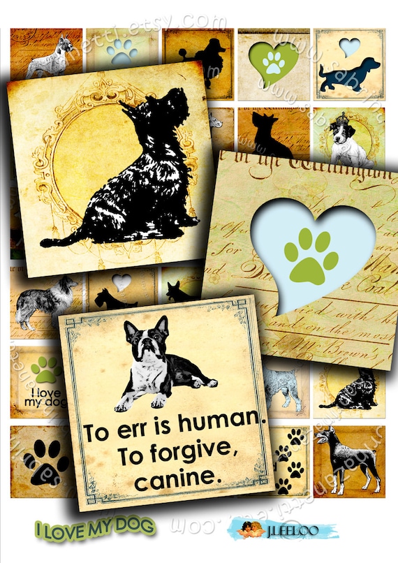 Digital collage I LOVE MY DOG 1.5x1.5 square puppy love doggie | Etsy