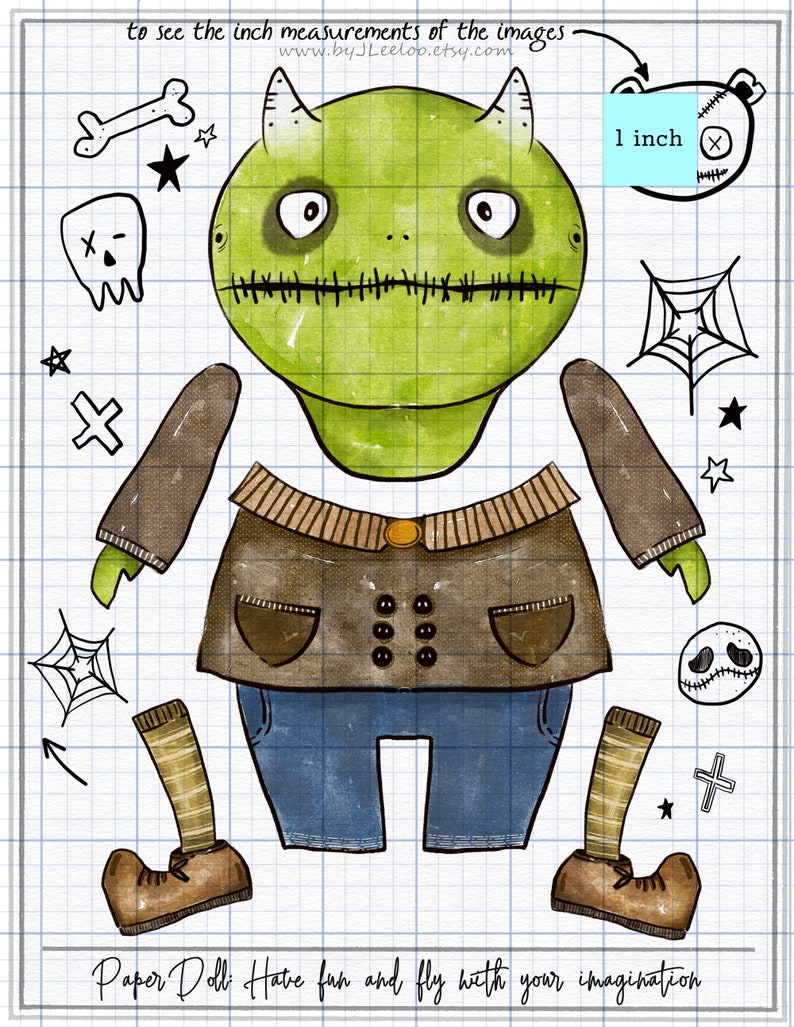 STRANGER PAPER FAMILY Halloween Paper Dolls Hand Drawn Watercolor Scary ...