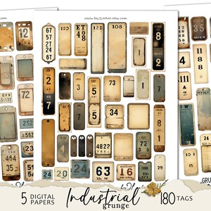 INDUSTRIAL GRUNGE Numbers Labels Printable Steampunk Supplies | Tags ...