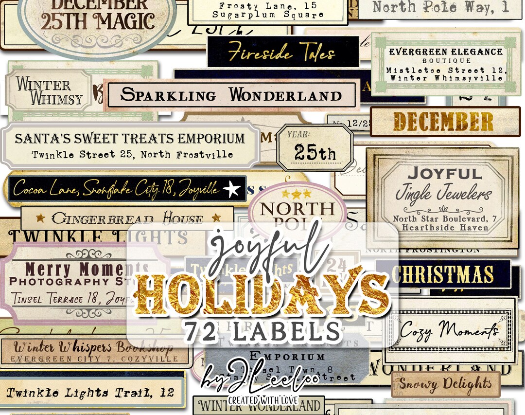 JOYFUL HOLIDAYS Labels Kit Printable Vintage Ephemera | Diary Supplies ...