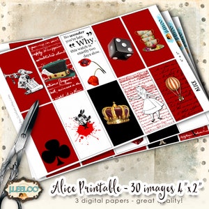Digital Sheet ALICE Label Tags 30 Jewelry Holder Alice Wonderland Red ...