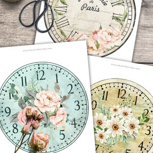 FLORAL CLOCK 8 Inch Circle Printable Clock Face Jpeg Clipart Vintage ...
