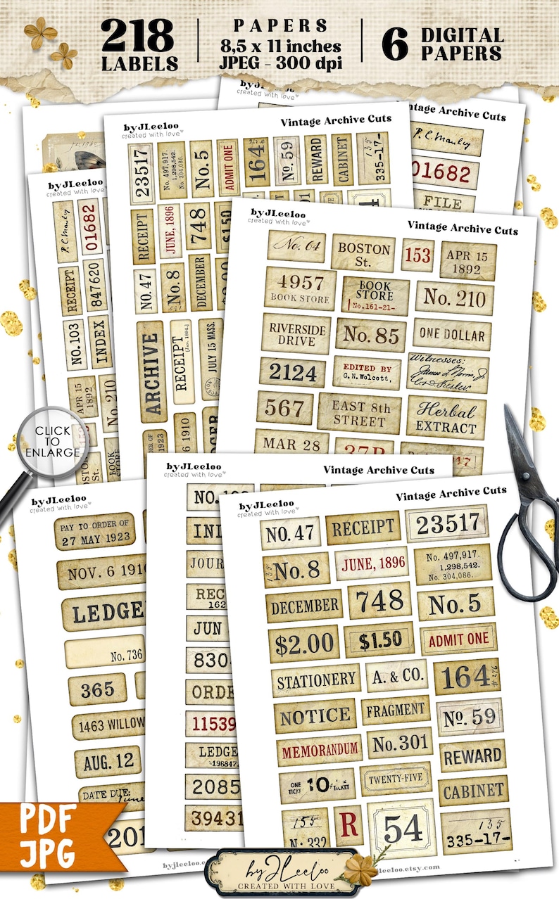 VINTAGE ARCHIVE CUTS Text Label Printable Word | Old Ledger Vintage ...