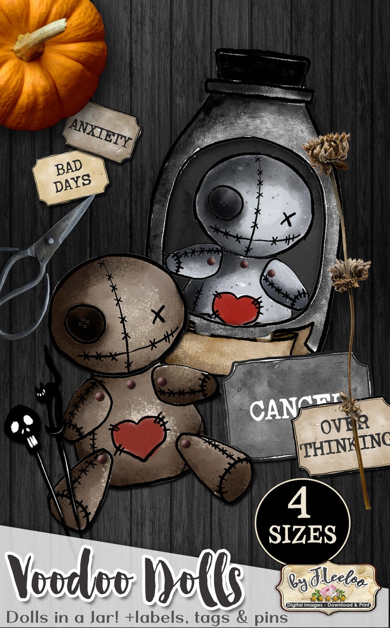 VOODOO PAPER DOLL Halloween Hand Drawn | Scary Digital Altered Art ...