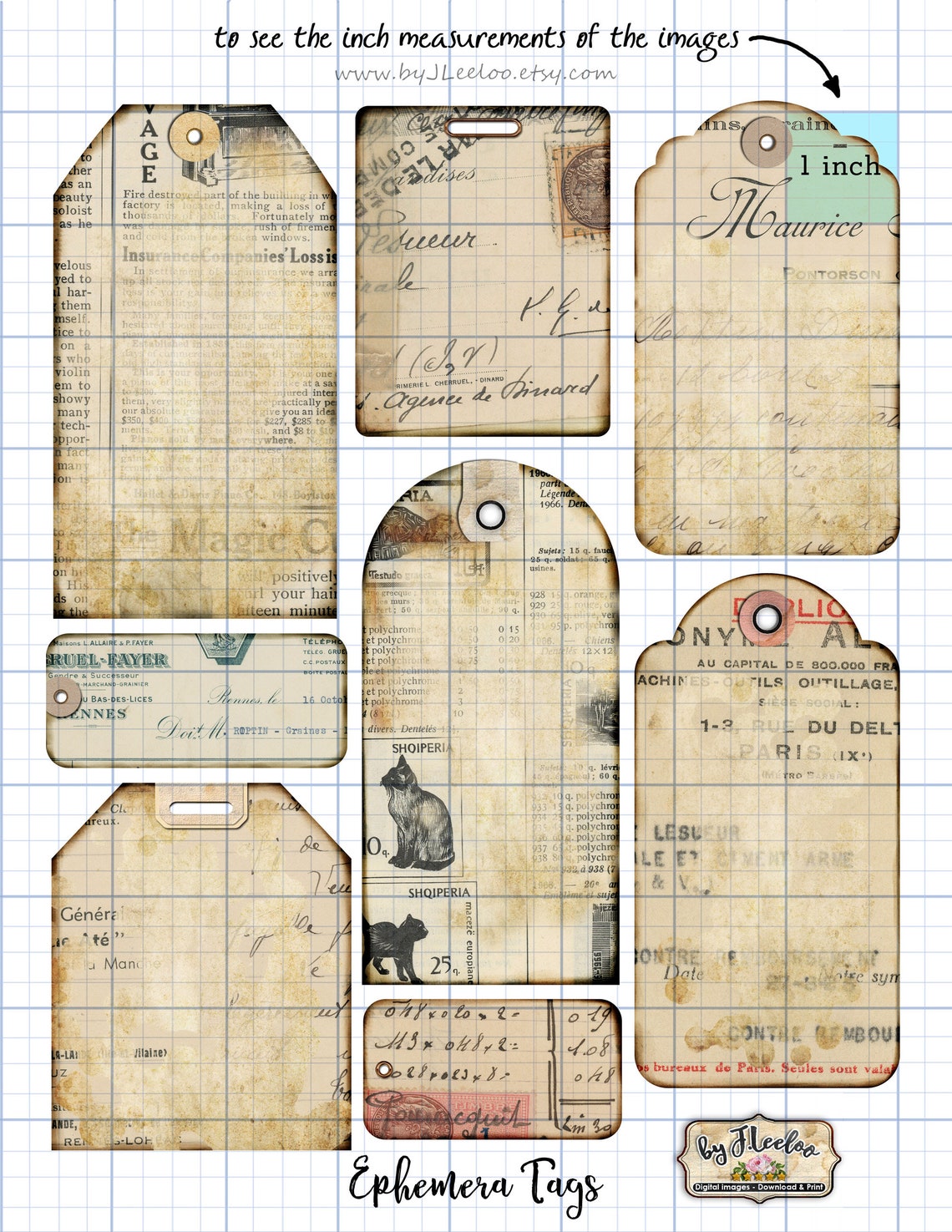 EPHEMERA TAGS Vintage Script Diary Distressed Jewelry Holder Paper ...