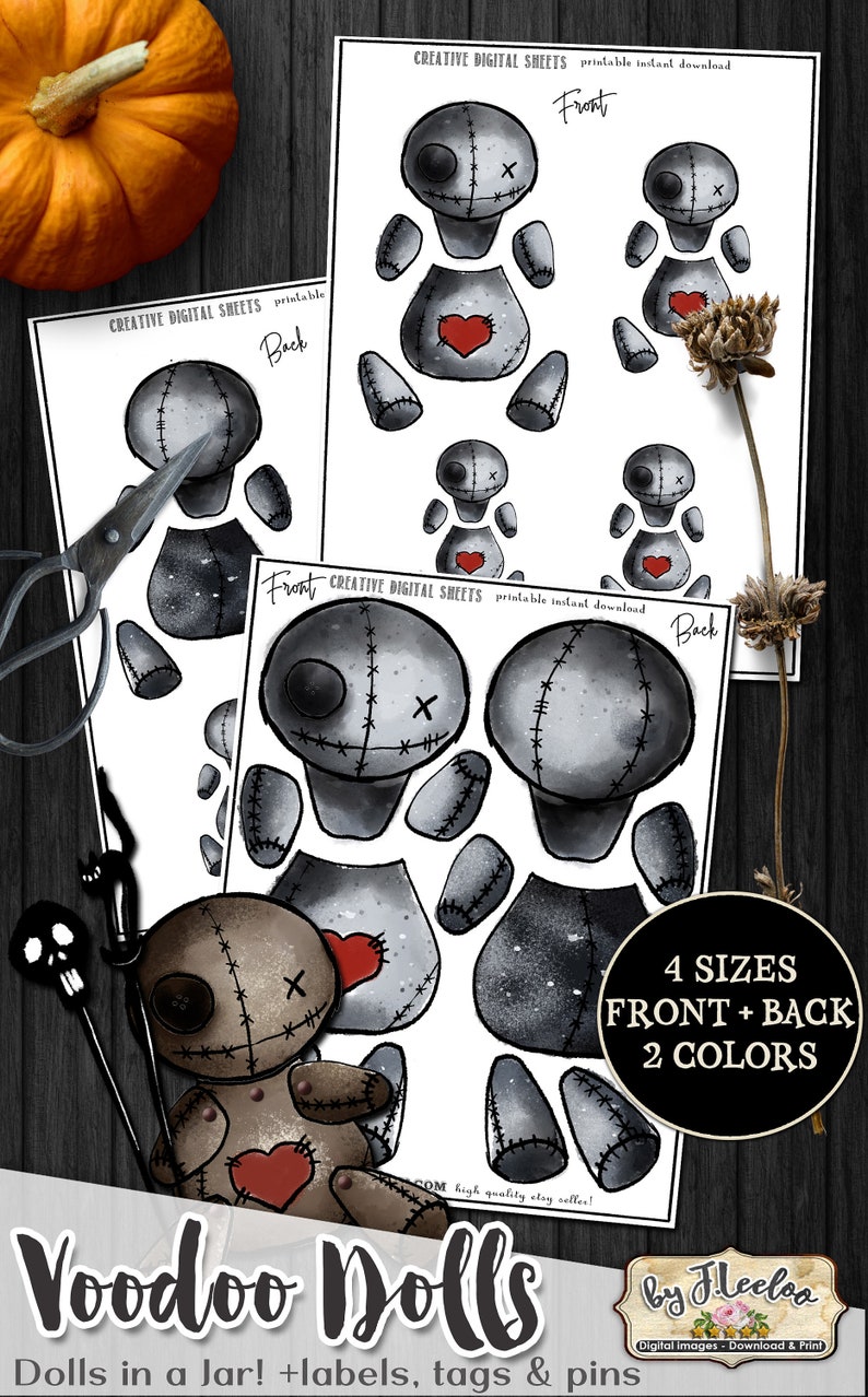 VOODOO PAPER DOLL Halloween Hand Drawn | Scary Digital Altered Art ...