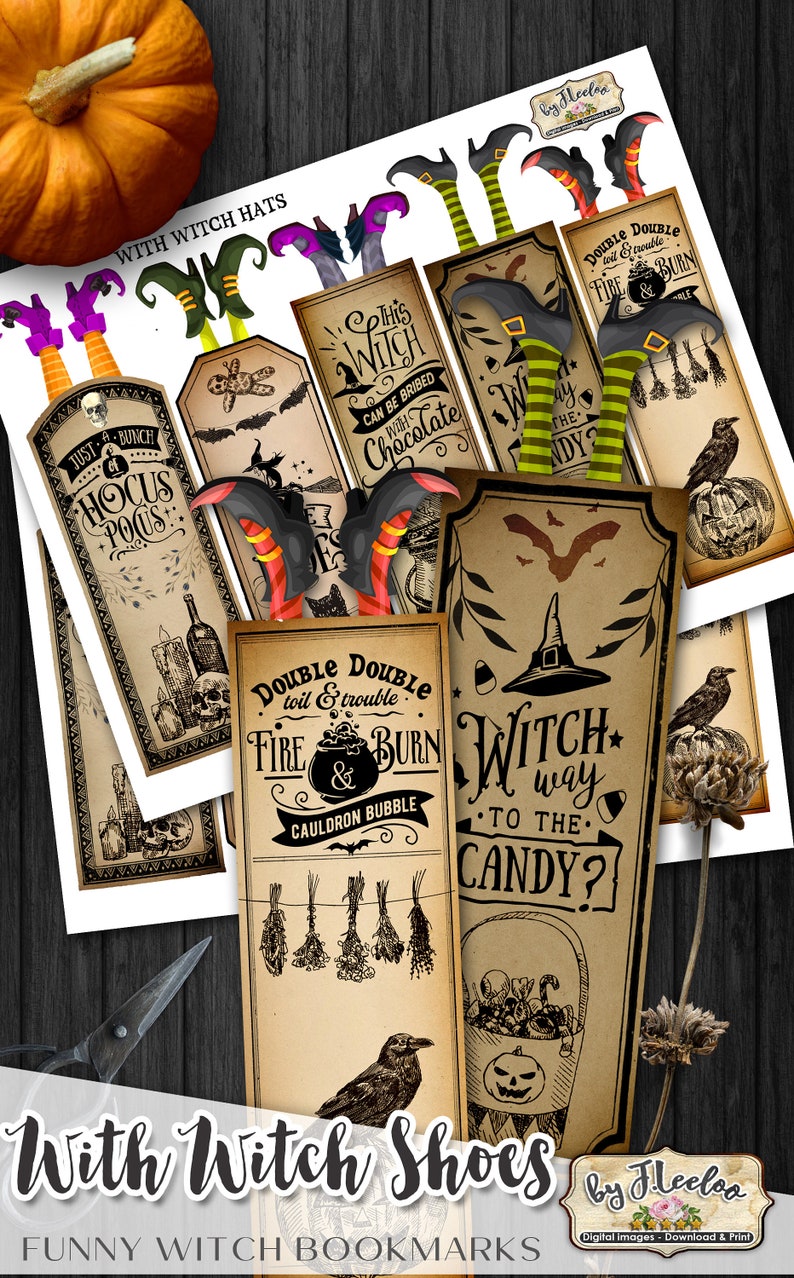 WITCH SHOES BOOKMARKS Printable Funny Scary Halloween Party Instant ...