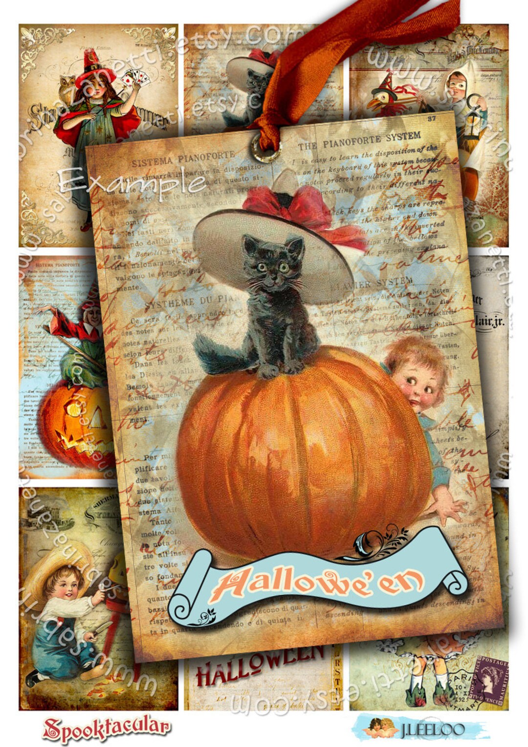 SPOOKTACULAR Printable Aceo Size Digital Collage Sheet Halloween Black ...
