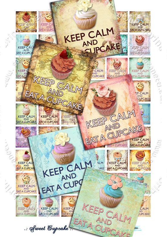 Digital Collage SWEET CUPCAKE 1 Inch Square Keep Calm Eat - Etsy