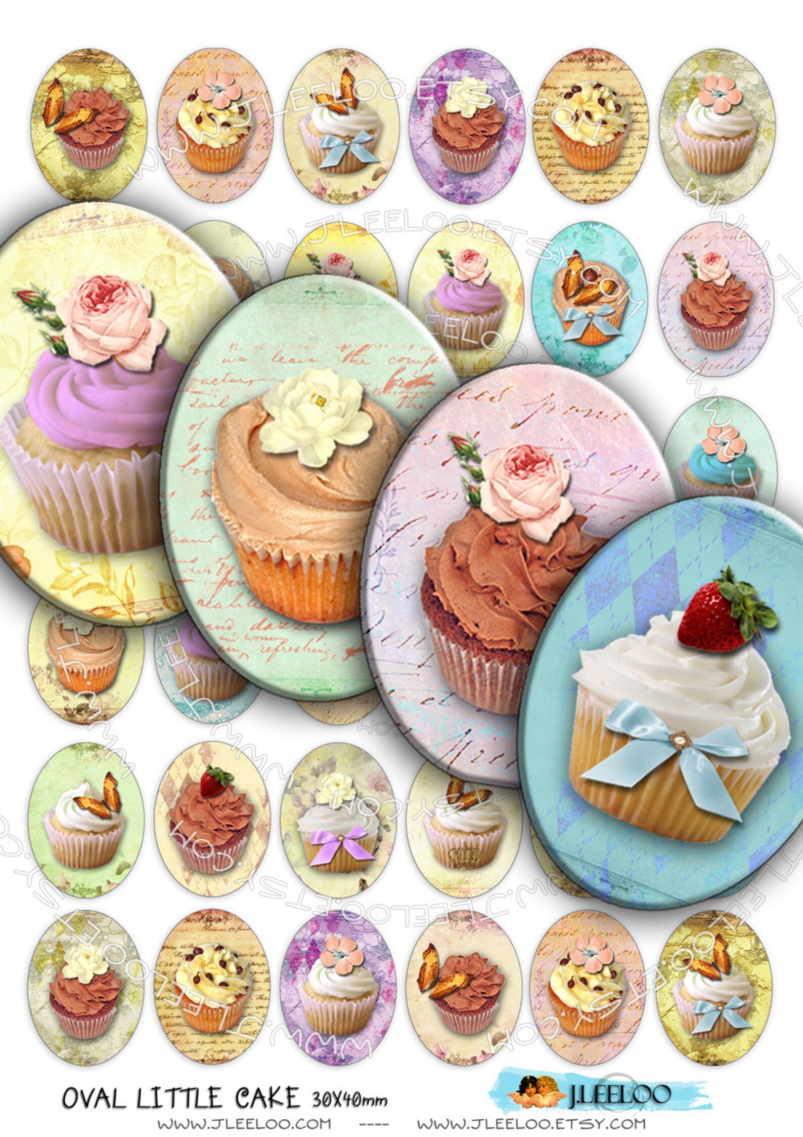 Digital Collages LITTLE CAKE 30x40mm Oval Cupcake Sweet - Etsy