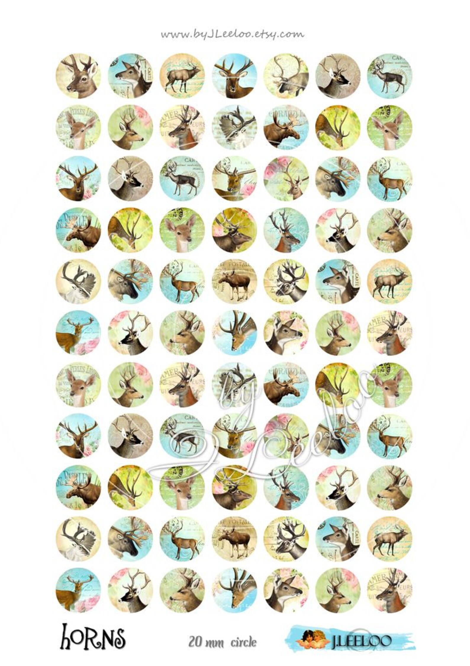 Digital Collage Sheet HORNS 12mm 20mm Circle Sheets Earring Ring Size ...