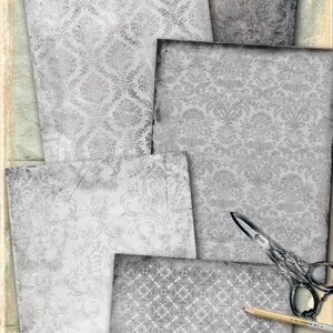 DAMASK GRAY 10 Large Digital Collage Sheets Paper for Scrapbook Instant ...