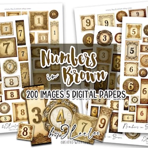 NUMBERS IN BROWN Labels Printable Mystic Fantasy Supplies Tags Vintage ...