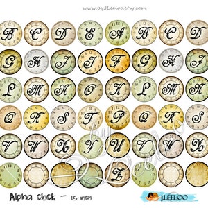 ALPHA CLOCK 1 Inch Circle Digital Collage Sheet for Pendant Magnet and ...