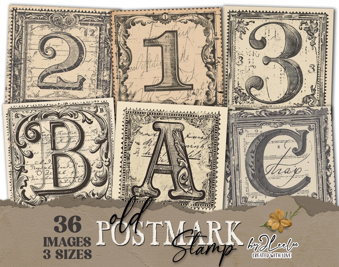 OLD POSTMARK STAMP Alphabet | 3 Sizes for Poster Paper Craft Junk ...