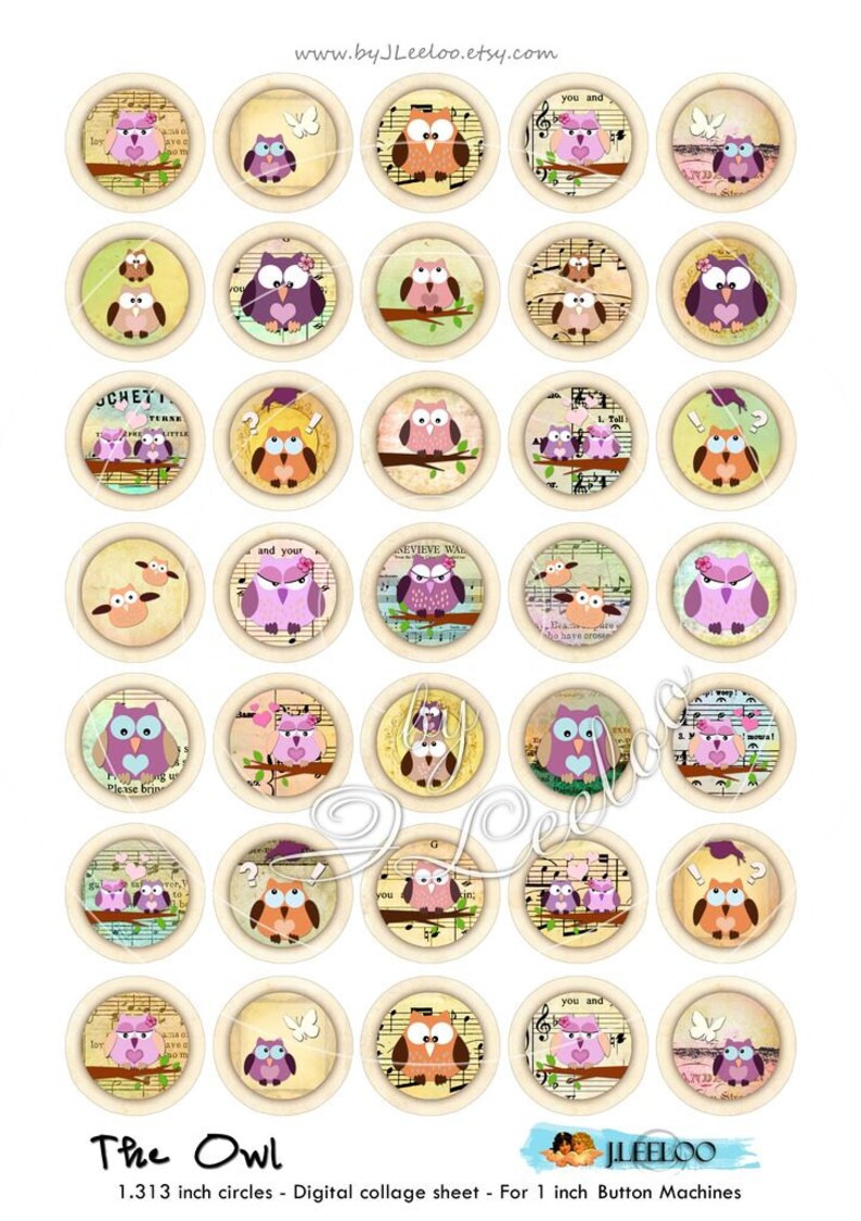 Digital images THE OWL 1.313 inch for button machine valentine | Etsy