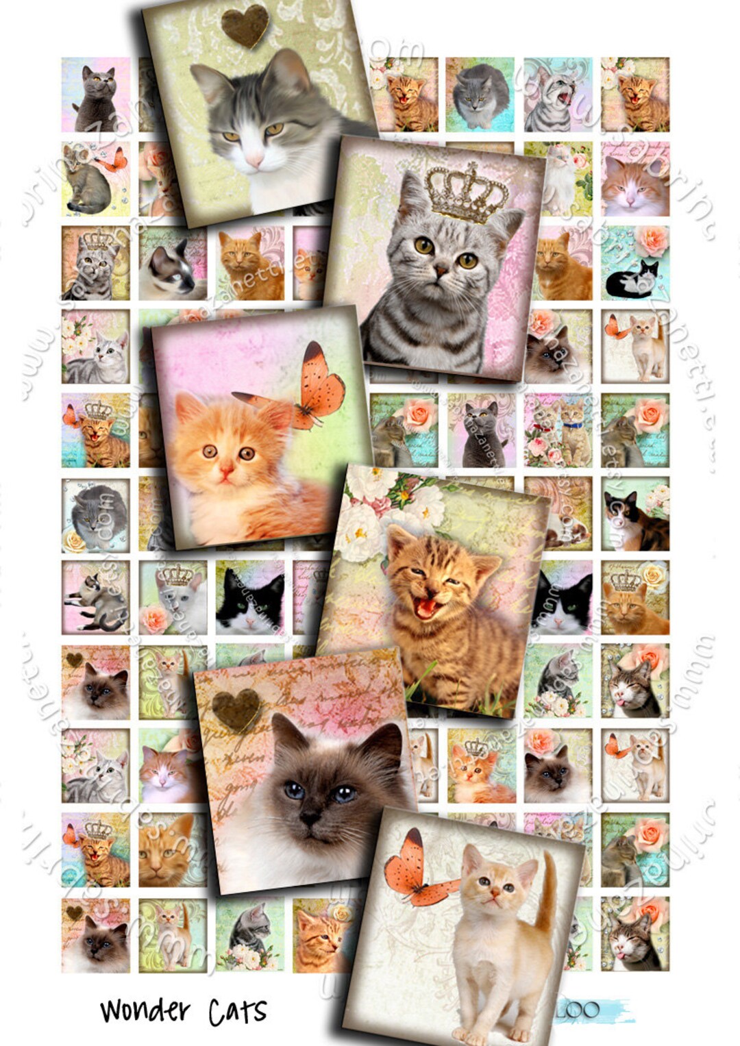 Digital Collage Sheet WONDER CAT'S Scrabble .83x.75 Puppie Kitten for ...