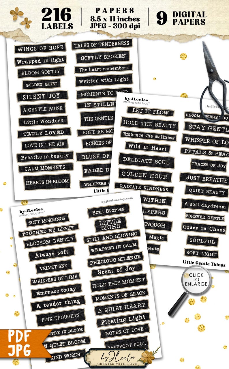 LITTLE GENTLE THINGS Text Labels | Vintage Phrases Words Ephemera for ...