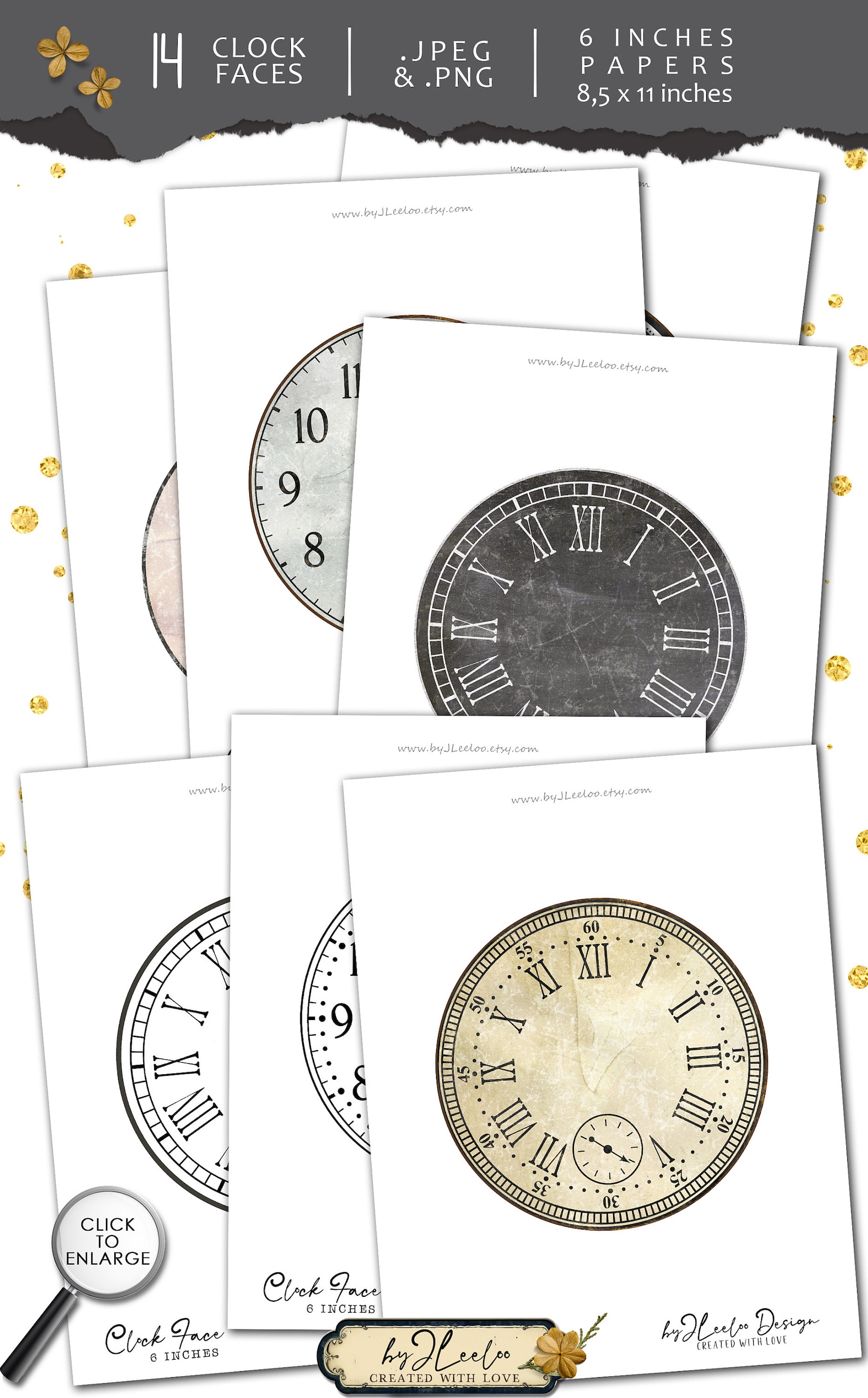 FACE CLOCK 6 Inch Circle Printable | Vintage Jpeg Clock Clipart Vintage ...
