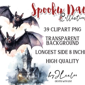 SPOOKY DAYS 39 Png Watercolor Clipart | Horror Scrapbook Junk Journal ...
