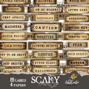 SCARY WORDS Labels Printable Halloween | Junk Journal Gothic Collection ...