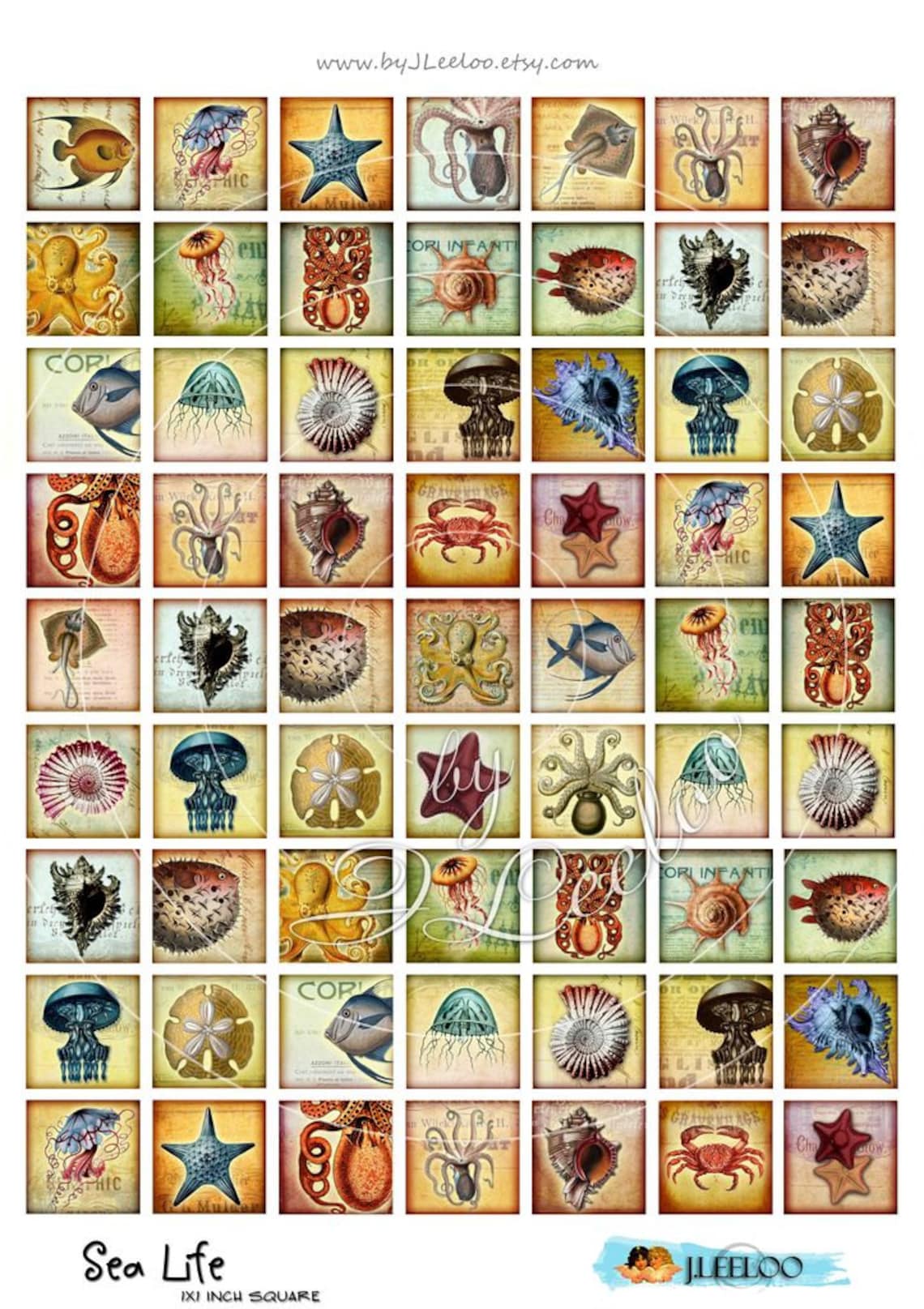 Digital Collage Sheet SEA LIFE 1x1 Inch Square Octopus - Etsy Israel