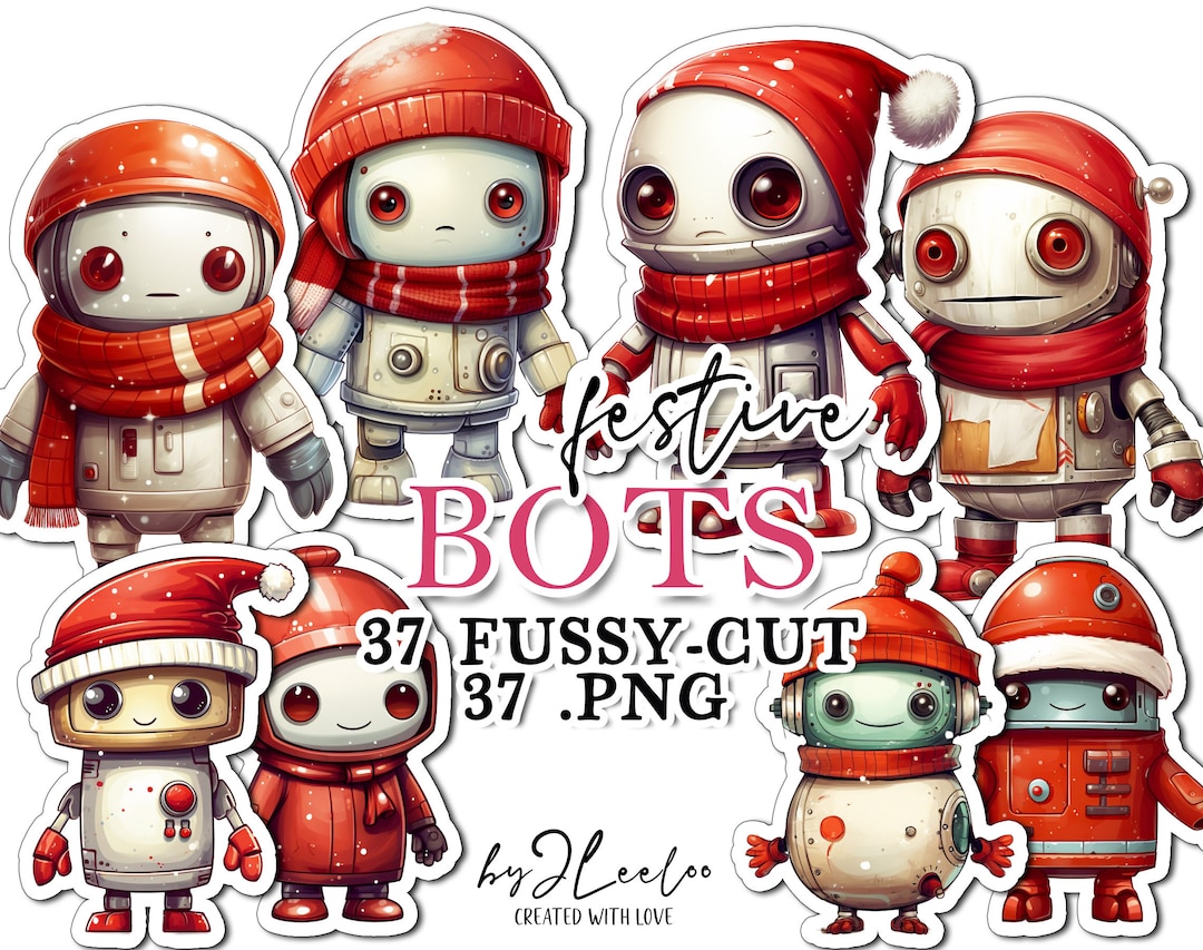 FESTIVE BOTS Clipart PNG Illustrations | Card Making, Scrapbooking ...