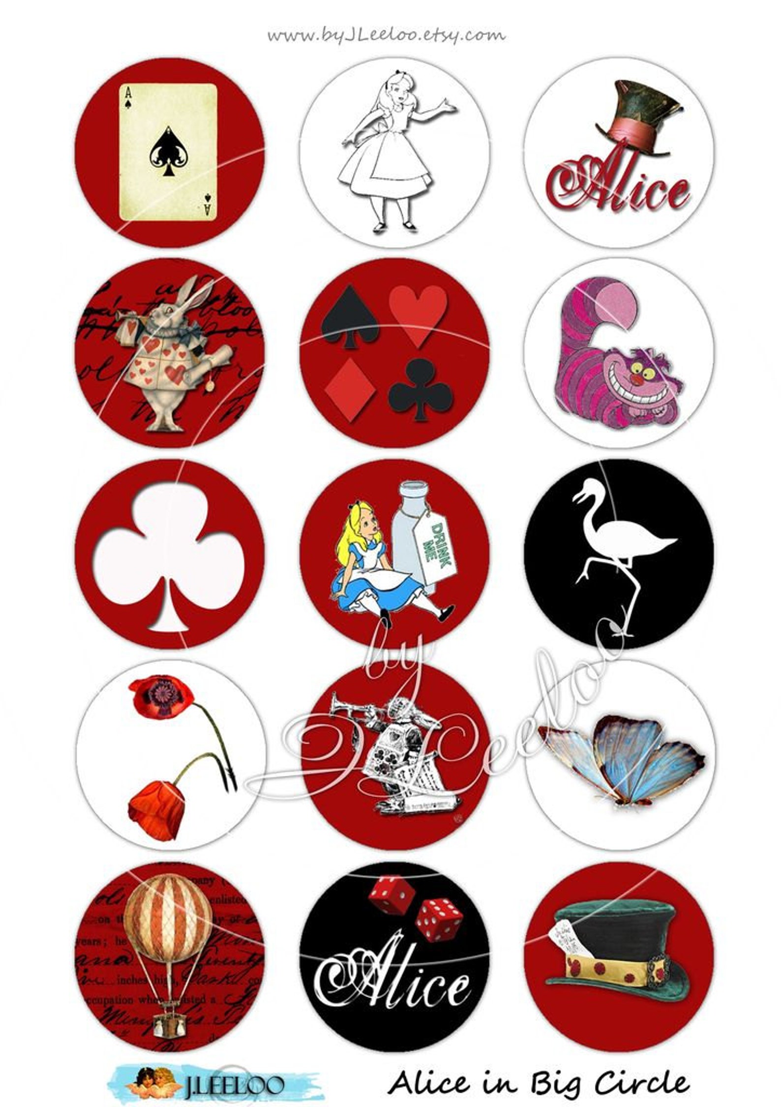 Digital Collage Sheet ALICE in BIG CIRCLE 2 Inch Size for - Etsy