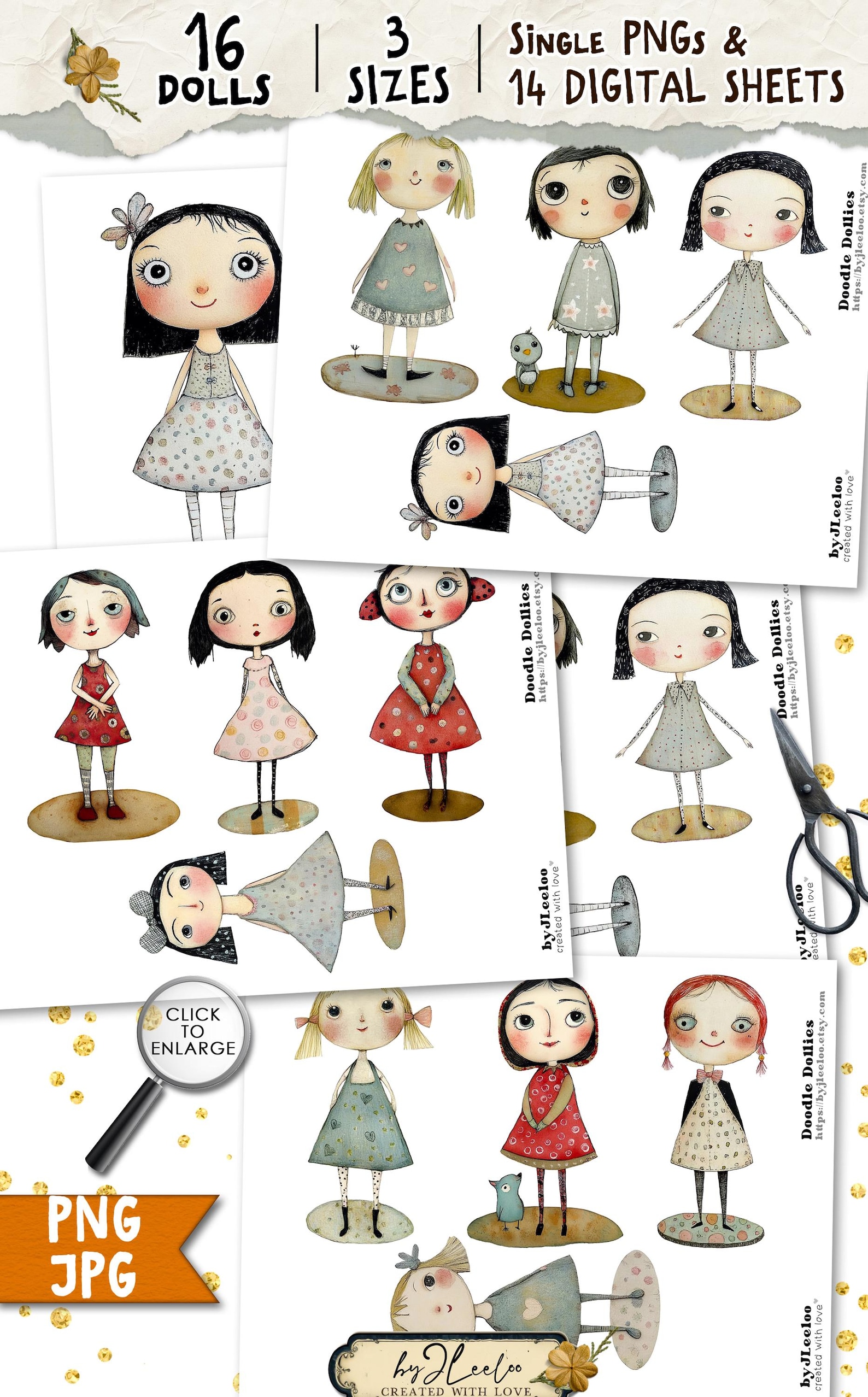 DOODLE DOLLIES - PNG Printable Paper Dolls Junk Journal Ephemera ...