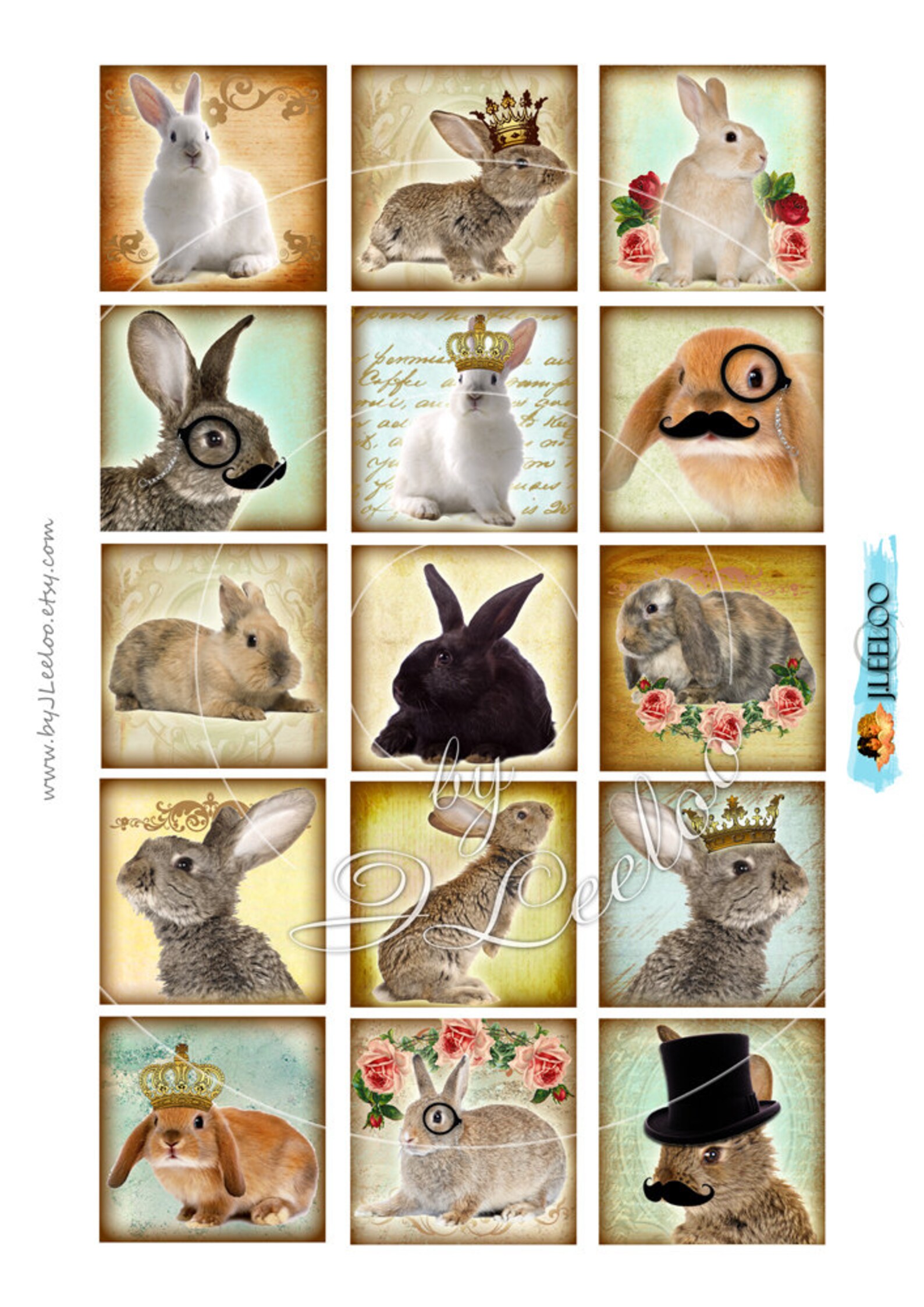 RABBIT 4x4 Inch Square Digital Collage Sheets Printable - Etsy