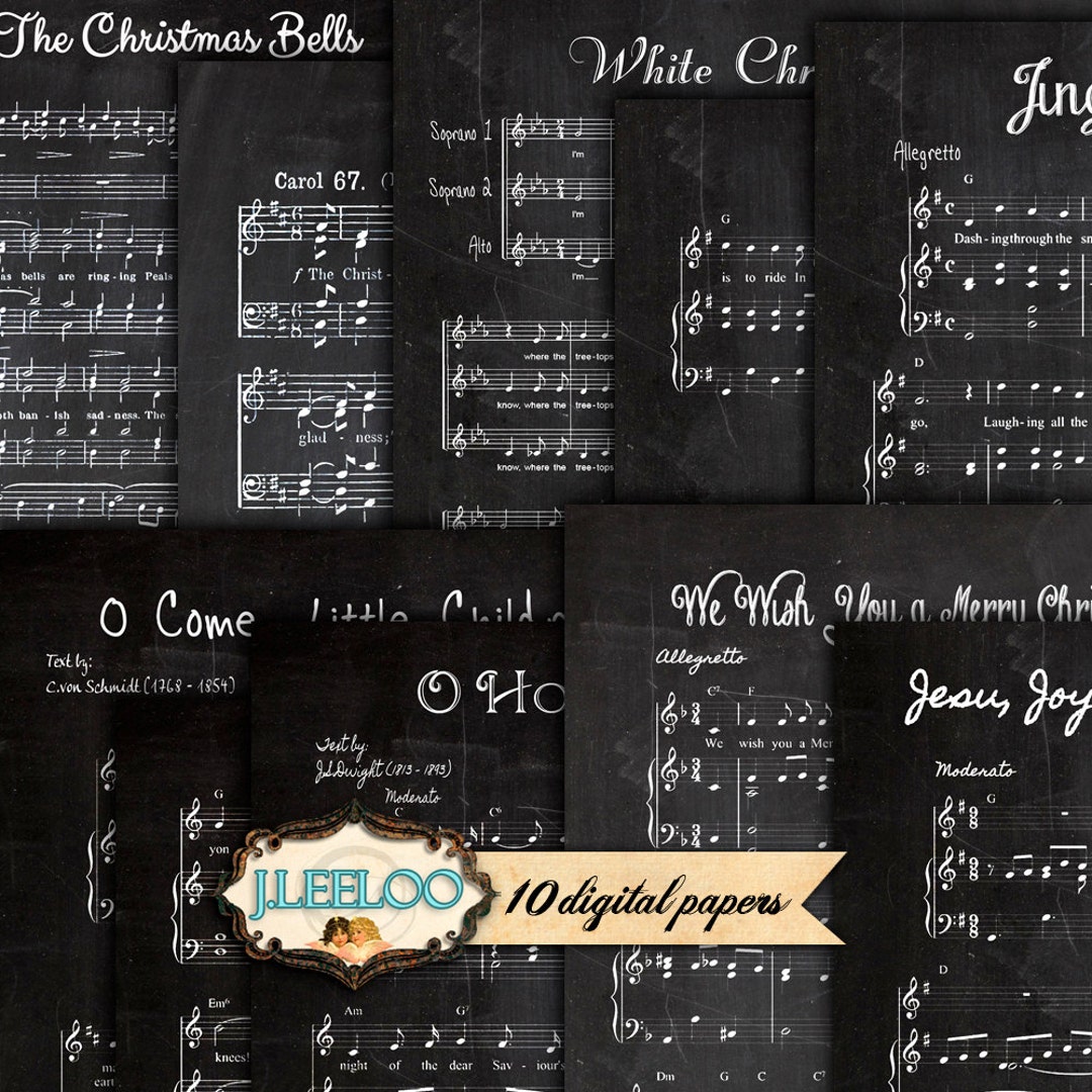 CHRISTMAS on BLACKBOARD Digital Collage Sheet Large Digital Music Paper ...