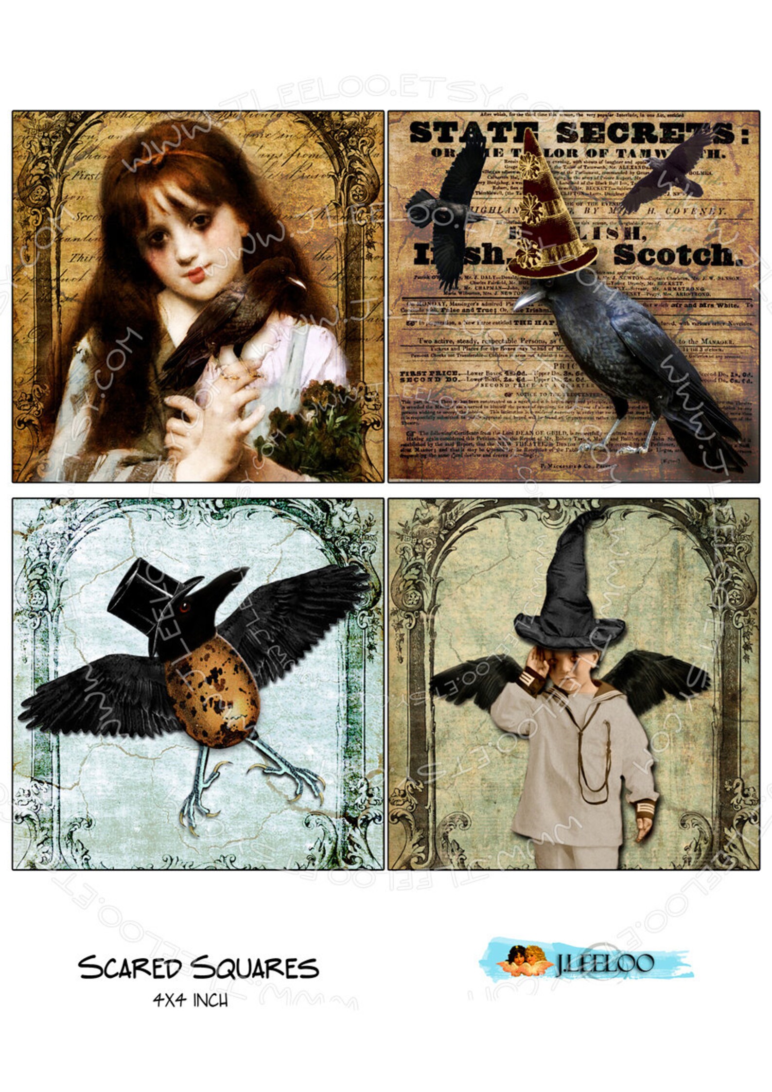 SCARED SQUARES 4x4 Inch Gothic Vampires Halloween Digital | Etsy