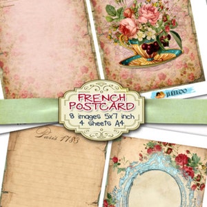 FRENCH POSTCARD Postcard Digital Papers Shabby Chic Texture Digital ...