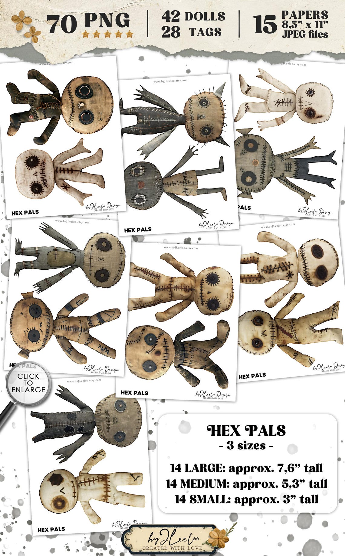 HEX PALS 14 Halloween Voodoo Dolls 3 Sizes | Halloween Monster Paper ...