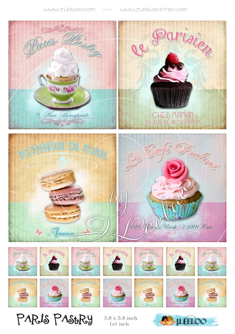 Digital Collage Sheet PARIS PASTRY Macarons Digital Graphic Coaster ...