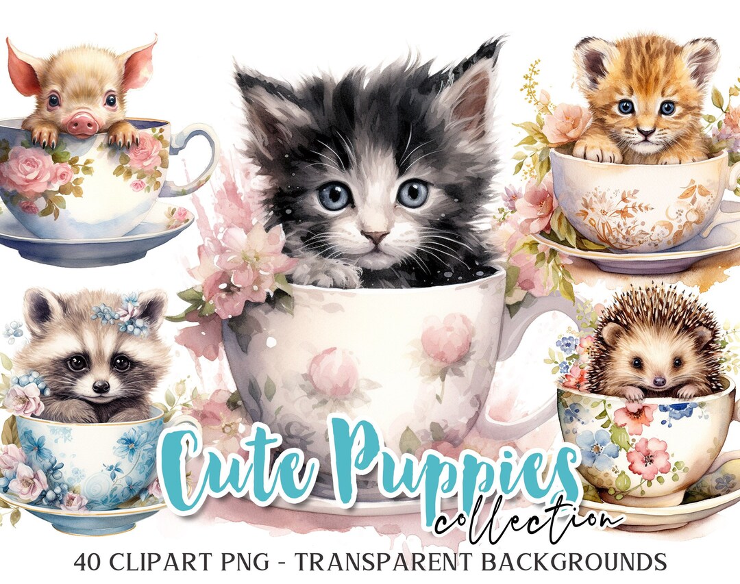 CUTE PUPPIES 40 Png Watercolor Clipart | Printable Supplies Scrapbook ...