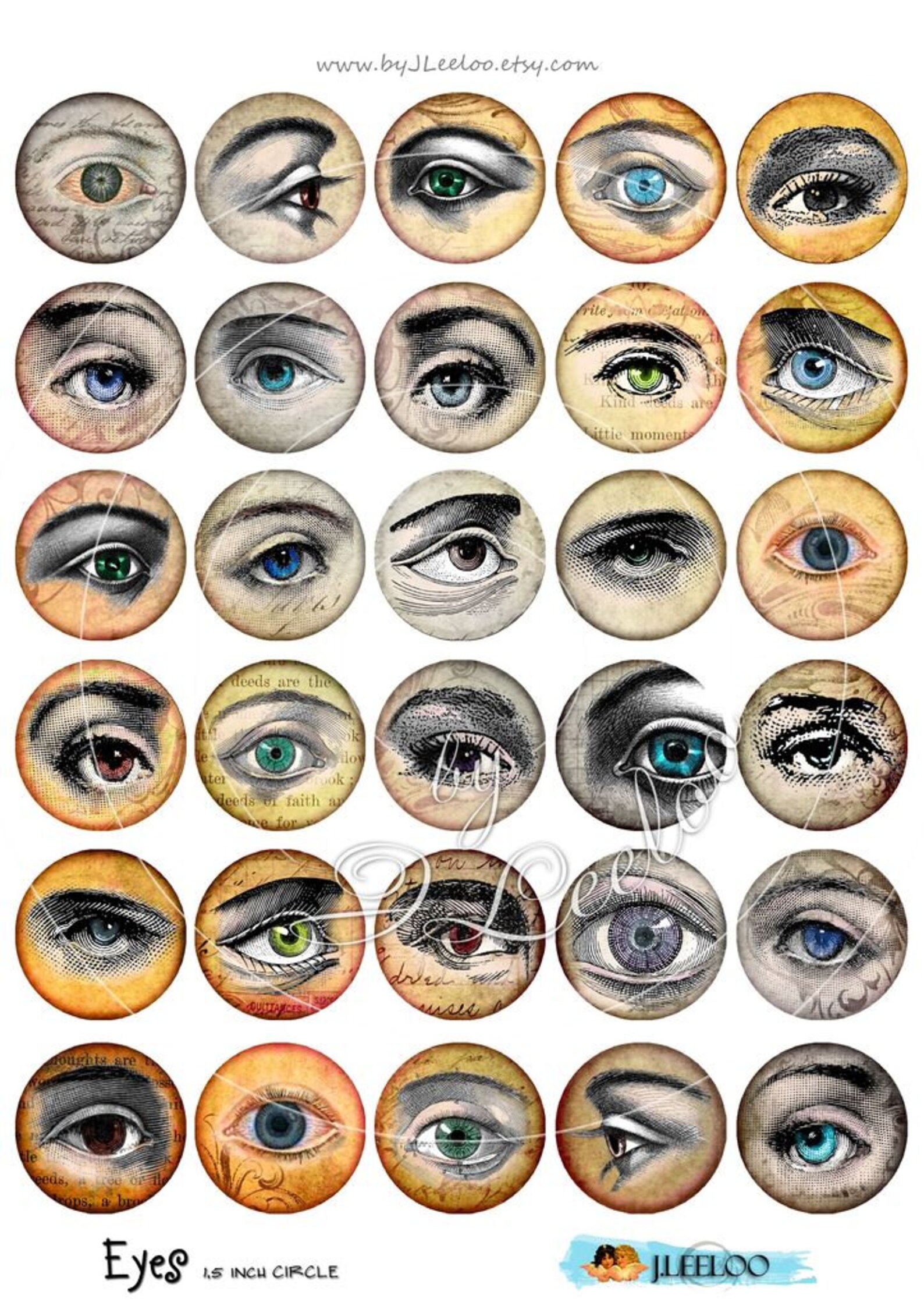 Digital Collage Sheet EYES Images 1.5 Inch Circle for Pendants - Etsy