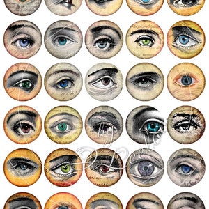 Digital Collage Sheet EYES Images 1.5 Inch Circle for Pendants Charms ...