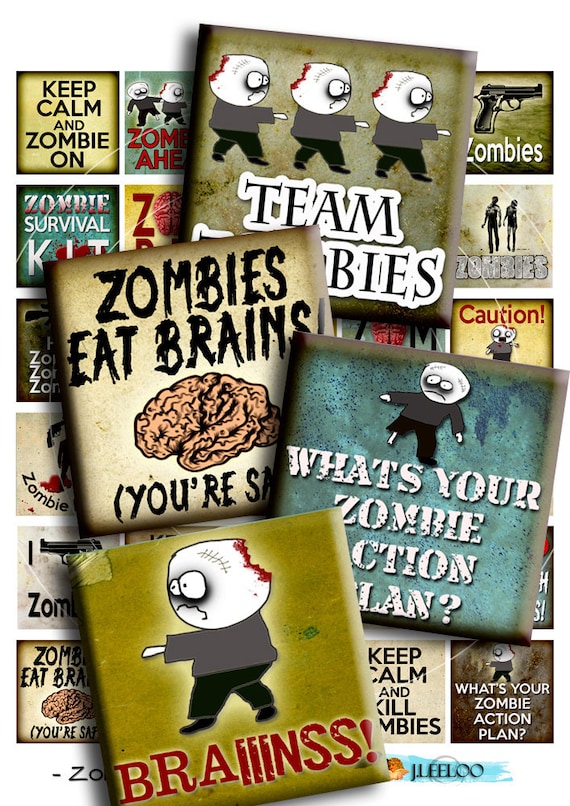 ZOMBIES 1.5 Inch Square Digital Collage Printable Apocalypse | Etsy