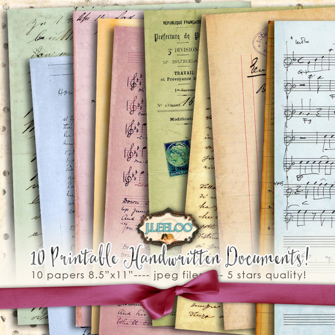 OLD HANDWRITING 10 Large Printable Vintage Documents Paper Crafting ...