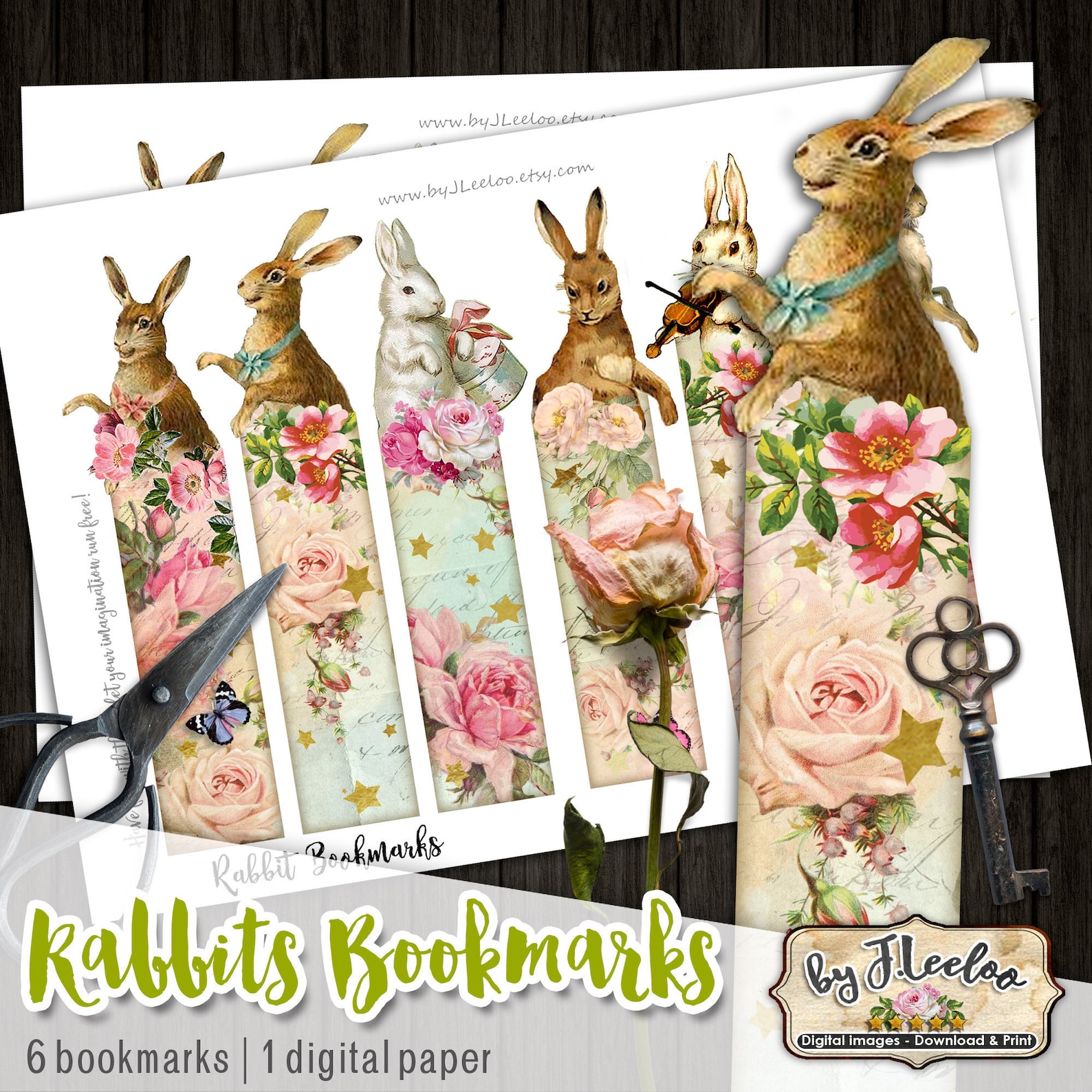 RABBIT BOOKMARK Printable Bunnies Vintage Images Instant Download ...
