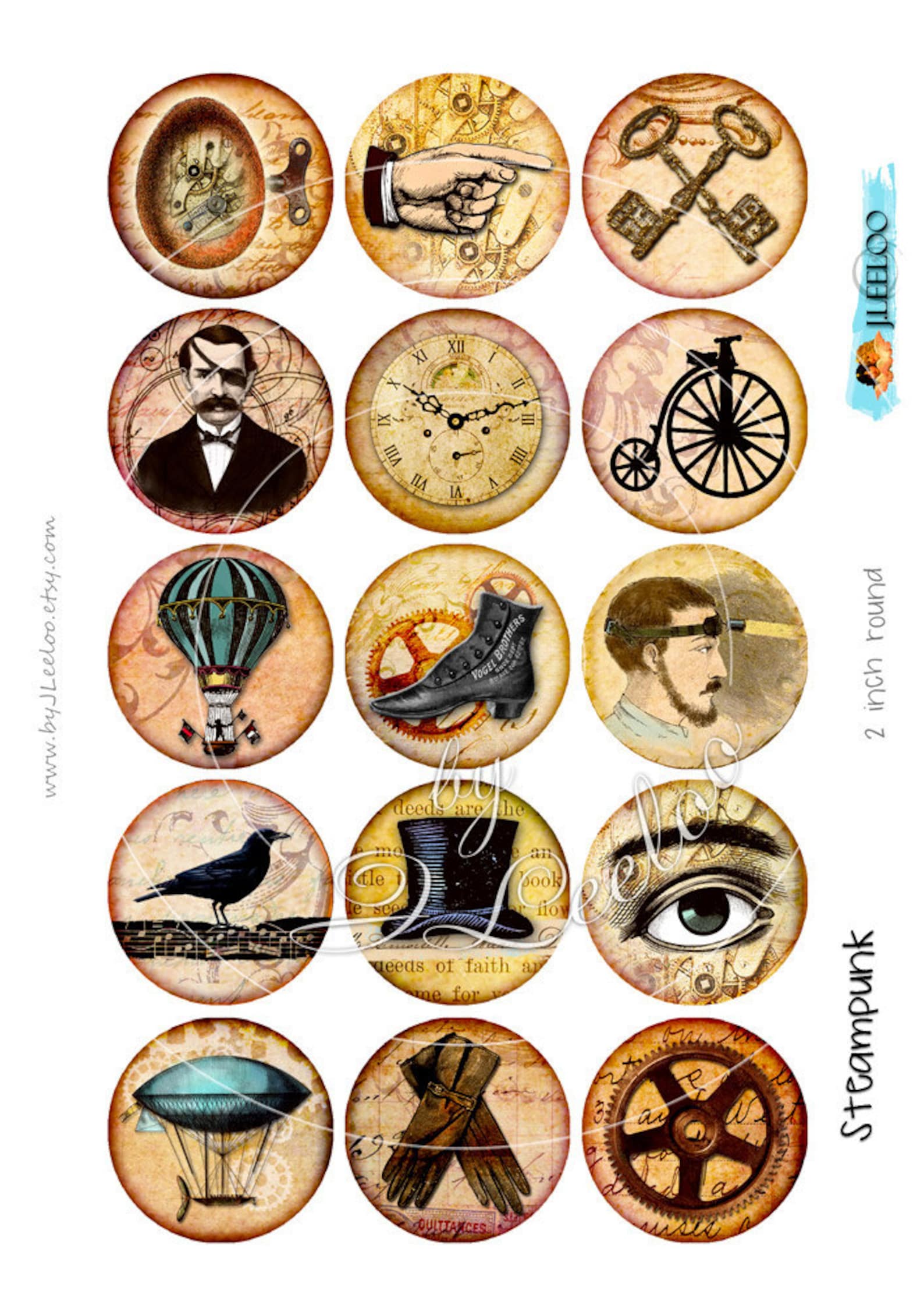 Digital Collage Sheet STEAMPUNK Images 2 Inch Circle for | Etsy