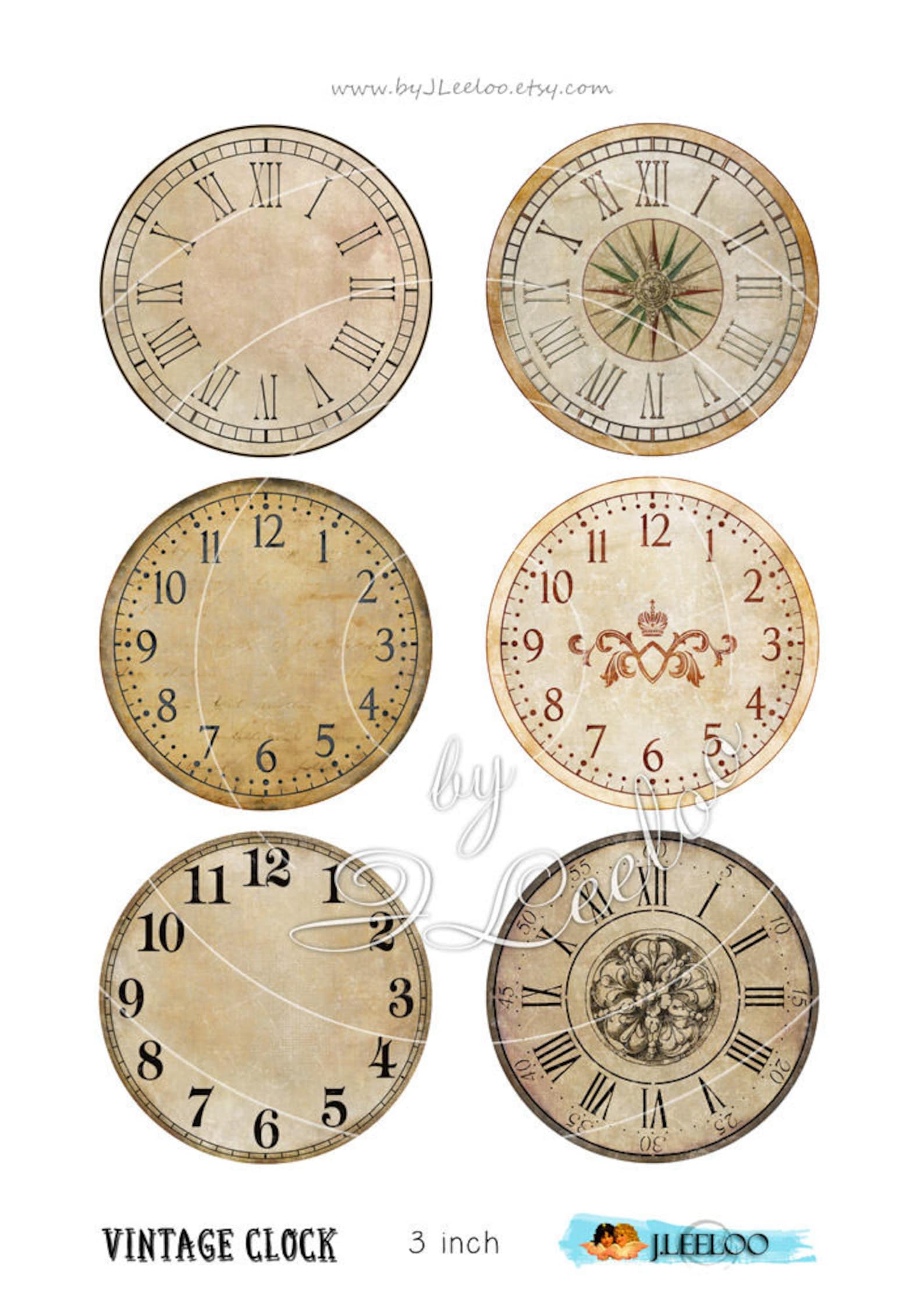 VINTAGE CLOCK 3 Inch 35 Inch Circle Printable Clock Faces - Etsy