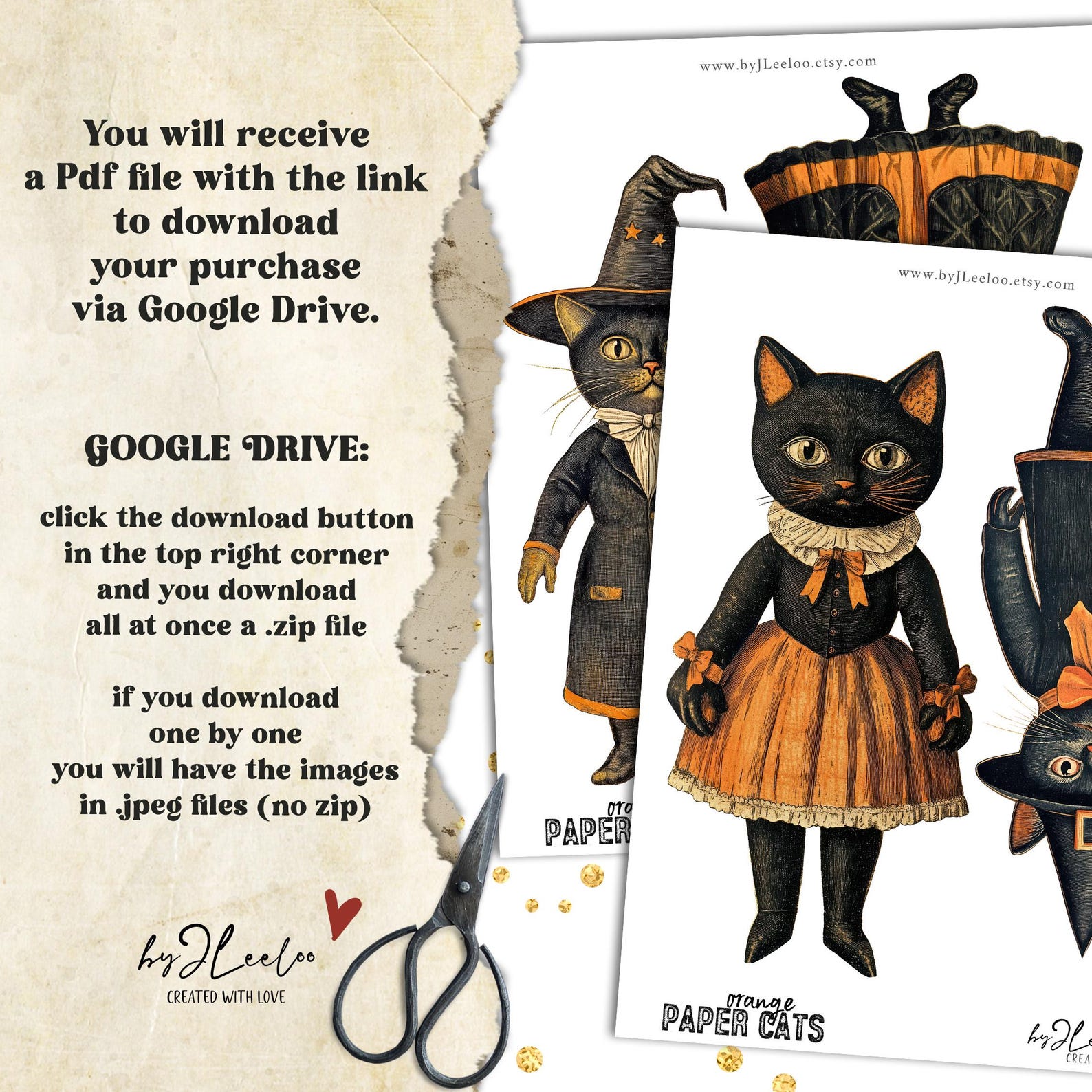 Orange PAPER DOLLS | Halloween Cat Paper Doll Printable, Vintage ...
