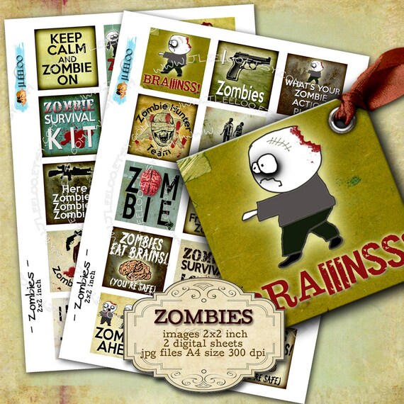 Digital Collage ZOMBIES 2x2 Inch Square Printable Apocalypse - Etsy UK