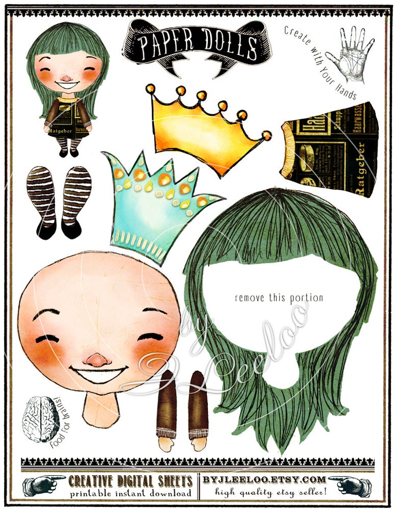 PAPER DOLLS Digital Altered Art Digital Collage Sheet for - Etsy
