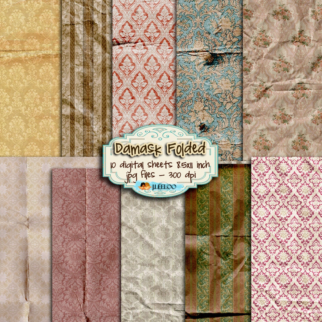 DAMASK FOLDED 10 Large Digital Papers for Scrapbook Digital Collage ...