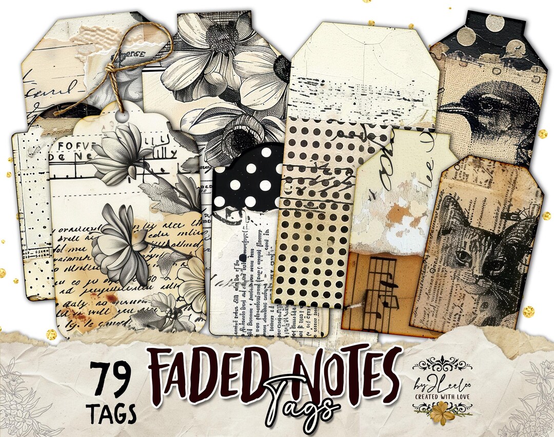FADED NOTES TAGS Vintage Text Tag | Distressed Grunge Ephemera Junk ...